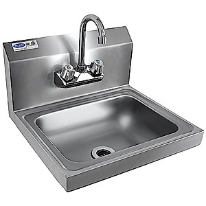 HARDURA Stainless Steel Hand Washing Sink with Gooseneck Faucet, NSF Commercial Wall Mount Hand Sink for Restaurant, Kitchen, Home, 17X15 Inches