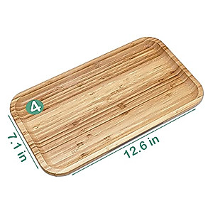 Bam&Boo Natural Bamboo Serving Tray Minimalist Rectangular — Food, Storage, Decor for Breakfast, Parties, Weddings, Picnics (12.5" x 7")