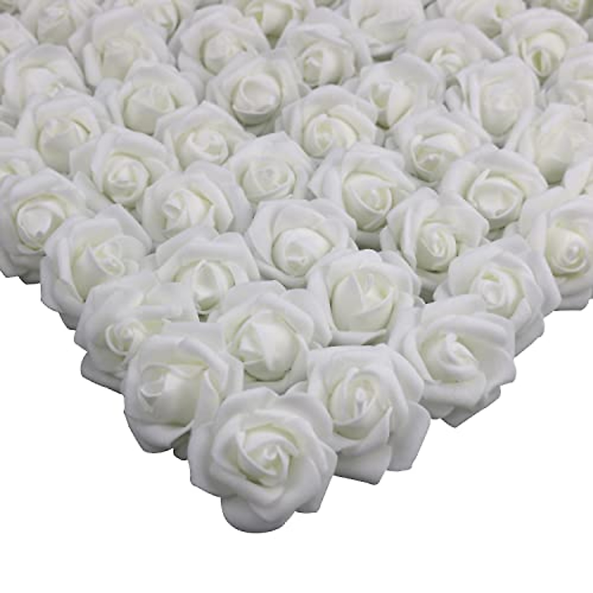 Lightingsky 300pcs 1.7 inch Real Touch Artificial Rose Head, DIY 3D Artificial Flowers for Wedding Bouquets, Room Decoration (White)