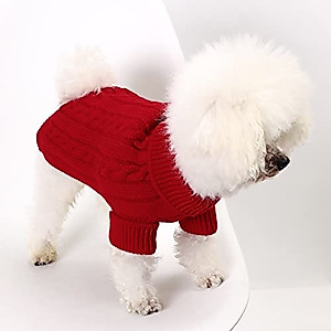 Neiwech Small Dogs Pet Sweaters Solid Color Stereoscopic Soft Puppy Knitted Sweatshirts Doggy Pullover Winter Warm Pup Clothes Bright Red S