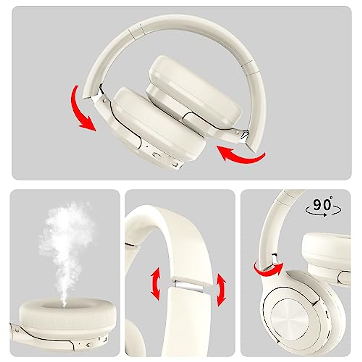Bingozones B7 Pro Bluetooth Headphones Wireless Over Ear 65 Hours Playtime Foldable Deep Bass HiFi Stereo Headsets with Mic Lightweight Memory Foam Soft Earmuff, for Phone,TV,Travel Beige