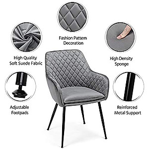 Yaheetech 4pcs Dining Chairs Counter Lounge Armrest Chairs Velvet Modern Chairs With Backrest and Upholstered Seat for Home Kitchen and Restaurant, Grey