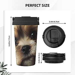 GTKSYNVE Reusable Coffee Mug with Lid and Handle, Little Dog Tumbler for Hot & Cold Drinks 16oz Stainless Steel Insulated Coffee Tumblers Double Wall Vacuum Thermal Cup