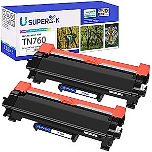 SuperInk Toner Cartridge (with CHIP) Compatible for Brother TN760 TN-760 TN730 to Use with HL-L2350DW HL-L2395DW HL-L2390DW HL-L2370DW MFC-L2750DW MFC-L2710DW DCP-L2550DW Printer High Yield - 2 Black
