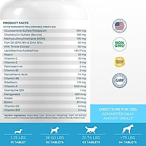 10 in 1 Multivitamin for Dogs - 120 Chewable Tablets - Hip and Joint Support with Glucosamine and Chondroitin - Omega Fish Oil & Vitamins with Coq10 for Skin & Heart Health, Gut & Immune Support