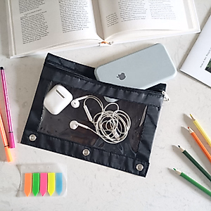 YoeeJob Pencil Pouch for 3 Ring Binder, Binder Pouches with Zipper Bulk, Pen Holder Case with Clear Window School Class Office Organizers, 24 Pack, Black