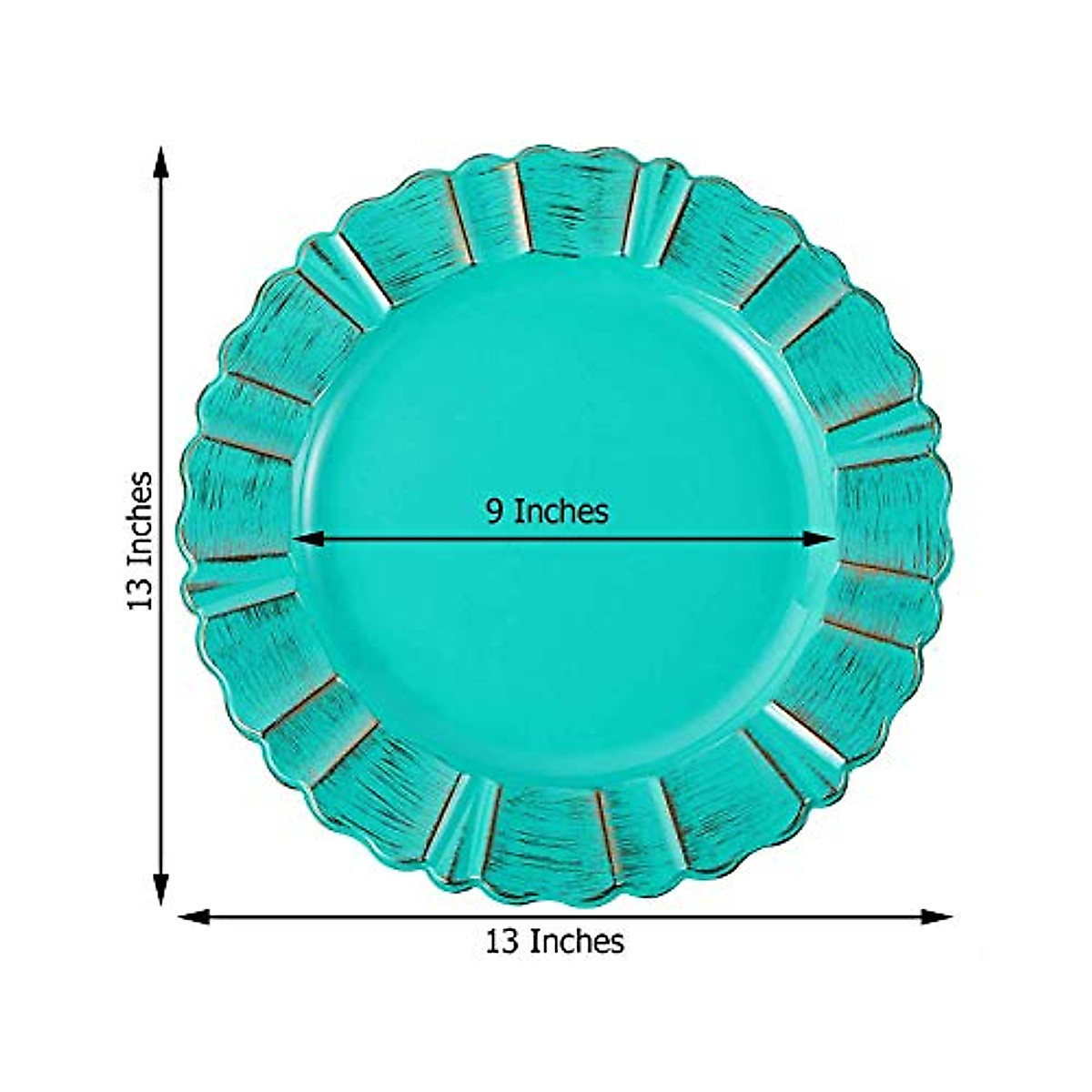 BalsaCircle Charger Plates 6 pcs 13-Inch Turquoise Gold Round Scalloped Trim Plastic Charger Plates Wedding Reception Event Decorations Supplies