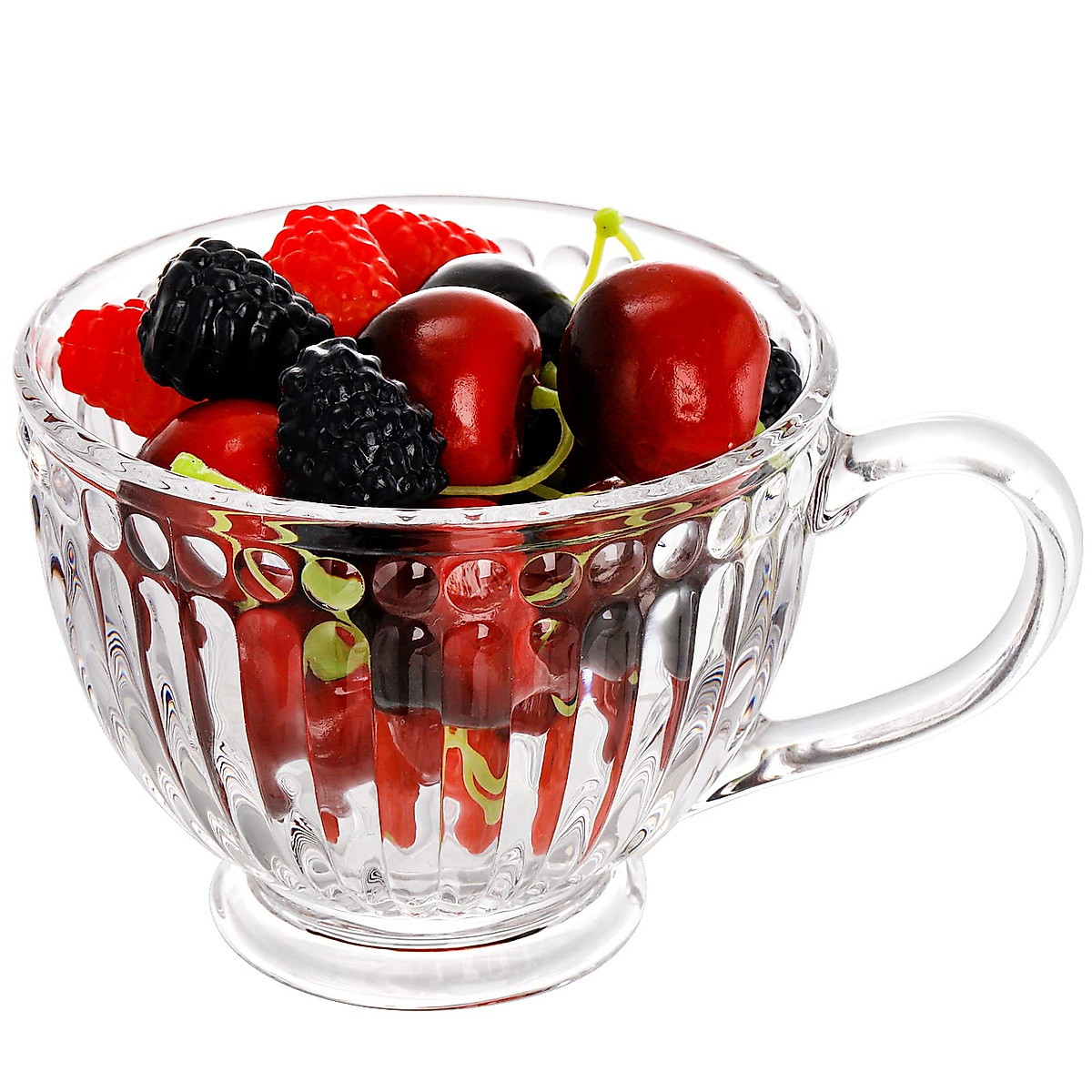 Dicunoy Set of 4 Glass Cappuccino Mugs with Spoons, 14 OZ Jumbo Tea Cups with Handle, Thick Vintage Wide Mouth Large Coffee Mugs for Cocoa, Milk, Water, Cereal, Ice Cream