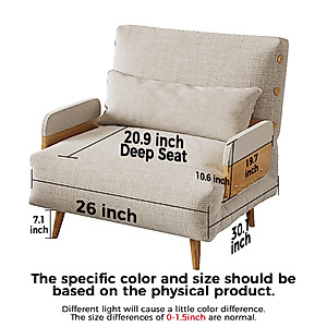 JASIWAY Modern Sofa Bed, 3 in 1 Sleeper Chair Bed Futon Sofa Bed Chaise Lounge Chair for Living Room Bedroom Office, Solid Wood Leg, Linen Fabric Beige Chair, 76.4" D x 27.6" W