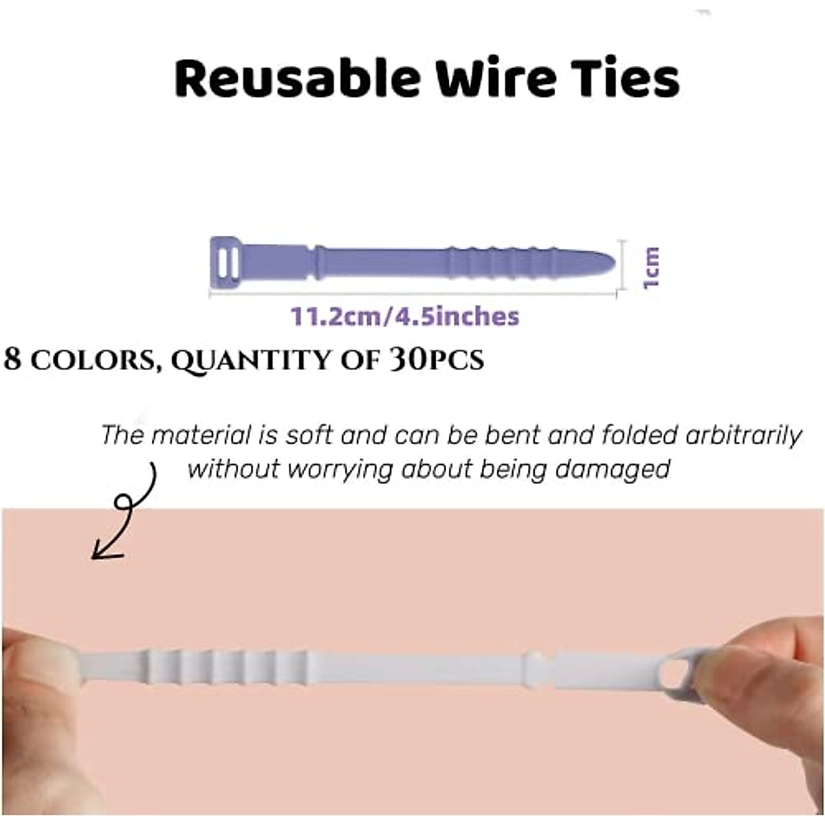 YVPSI 30pcs Silicone Zip Ties Reusable Wire Ties Cord Rubber Cable Ties Straps Elastic Cable Organizer Straps Silicone Cord Organizer Straps for Cords Wire USB Charge Management Travel Home Office