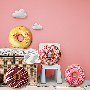 4 Pcs Donut Pillow 3D Digital Print Round Throw Pillow 16 Inches Donut Seat Back Stuffed Cushion Funny Decorative Soft Plush Food Stuffed Decor Seat Pad Cushion for Couch Chair Floor Sofa, 4 Styles