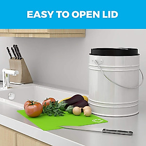 Cooler Kitchen 3 Liter White Countertop Compost Bin - Kitchen compost bin with EZ-No Lock Lid, Plastic Liner & Charcoal Filters - Sturdy Construction & Odor-Free Seal to Prevent Smell, Dishwasher Safe
