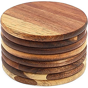 8 Pack Vintage Wooden Coasters for Drinks, Glasses, Tabletops, Dark Brown (4 in)