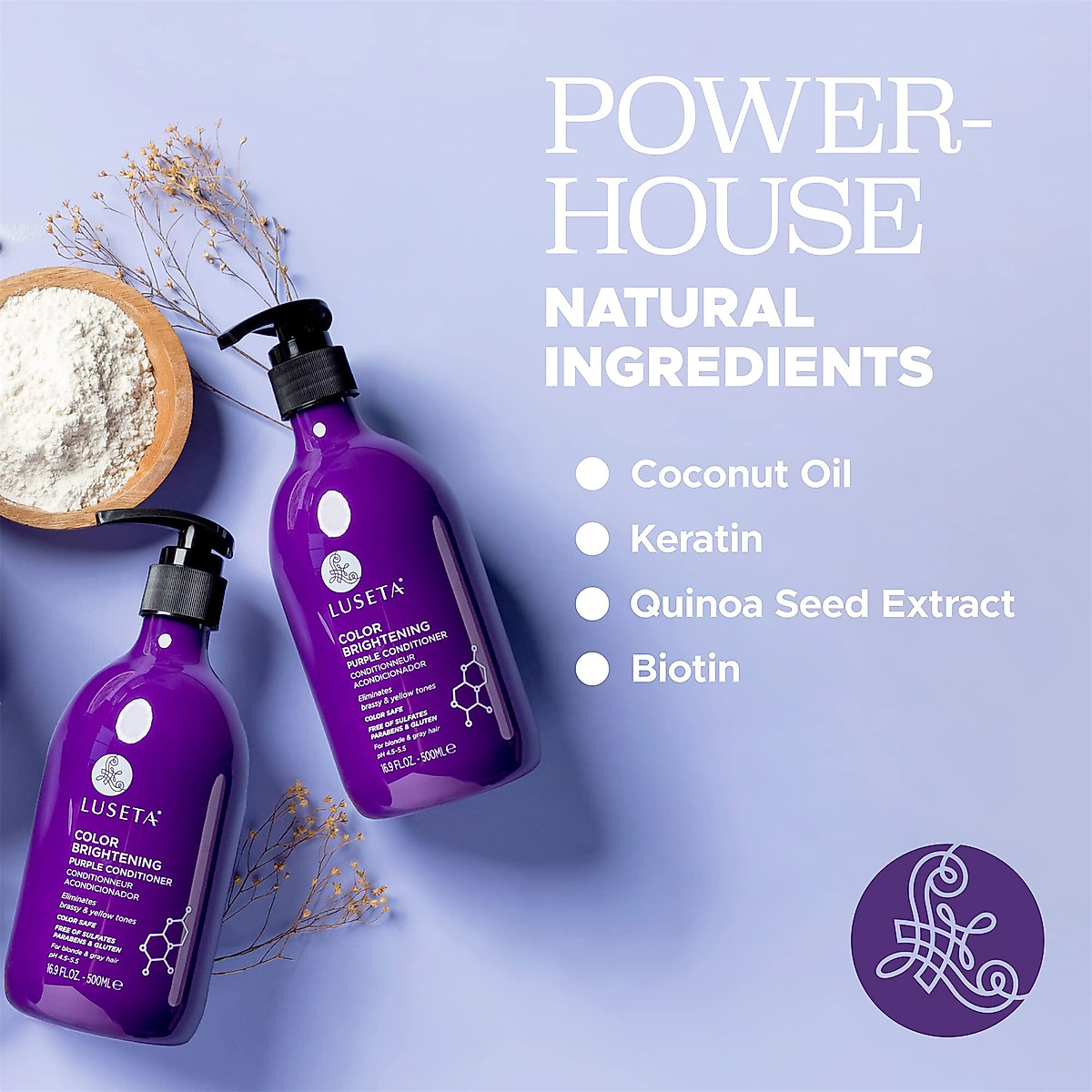 Luseta Purple Conditioner for Colored, Grey, Blonde & Dry/Damaged Hair - Women's Sulfate & Paraben Free, 16.9oz