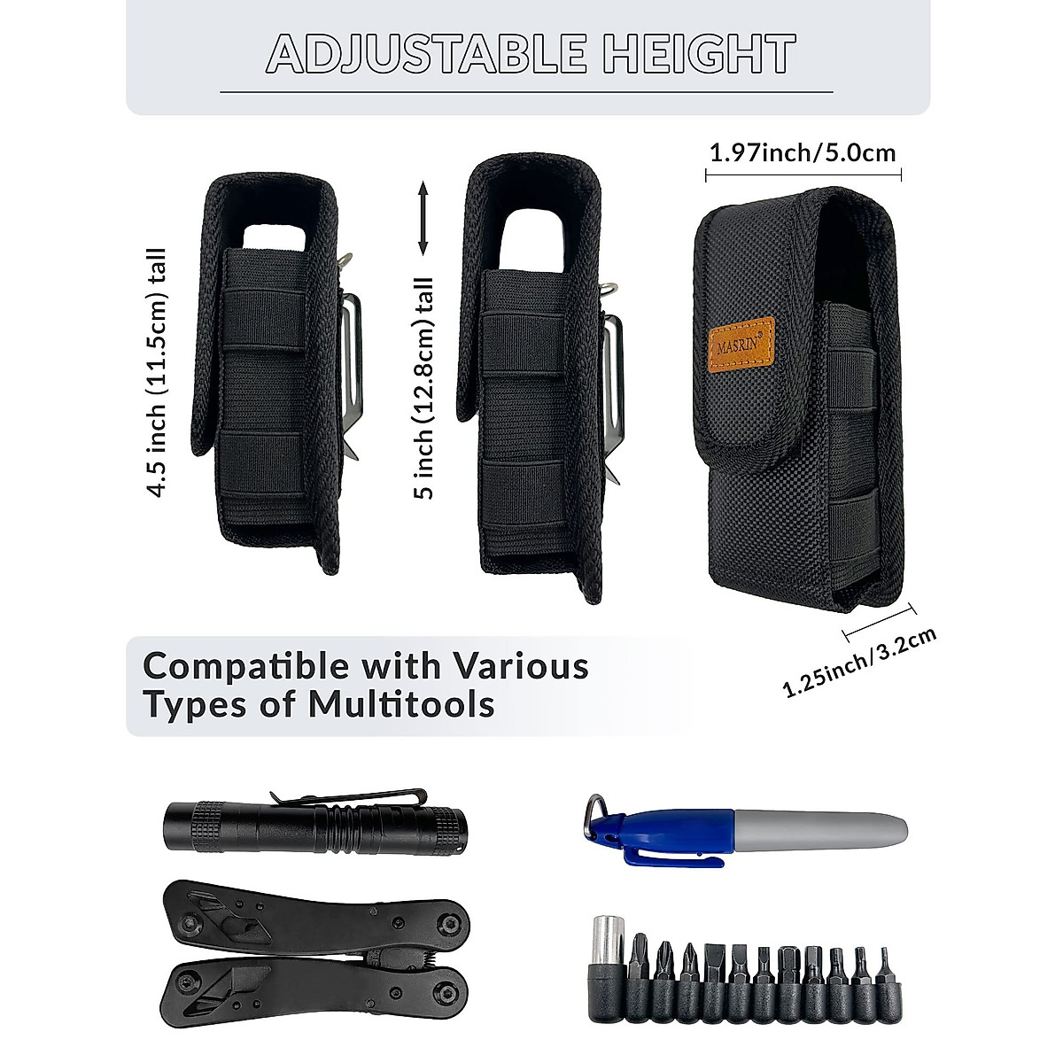 Multitool Sheath-EDC Pouch,Multi Tool Holster for Belt,Small Tactical Tool Pouch Accessories,Organizer Sheath Compatible with Multi Tool Case with Leather Logo and Belt Clip for Man