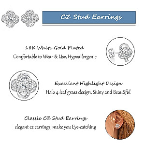 MDFUN Love Knot Earrings 18K White Gold Plated Flower Stud Earrings for Women Cubic Zirconia Earrings