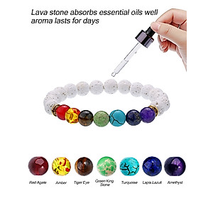 Bememo 4 Pieces Chakra Bracelets for Men Women Aromatherapy Essential Oil Diffuser Lava Stone Bracelets for Yoga Bracelets 7 Colors Chakra Beads