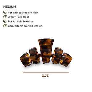TELETIES - Medium Hair Clip - Strong Grip, Bendable Teeth, Comfortable Curved Design - Ideal for Medium-Thick Hair - For All Hair Textures - Tortoise