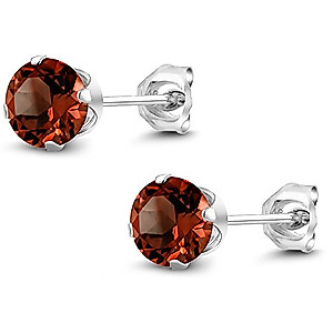 Gem Stone King 925 Sterling Silver Red Garnet Stud Earrings for Women | 2.00 Cttw | Gemstone Birthstone Jewelry Gift | Round 6MM