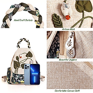 AULUDA Girl's Convertible Sling Bag, Hand Craft Artisan Purse, Beautiful Canvas Premium Casual Day Mini Backpack for Women (Green Marsh)