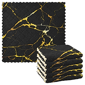 Dish Cloths Dish Towels Kitchen Towels 6 Pack Sets Absorbent Golden Black Mable Soft Decorative Reusable Nonstick Oil Washable