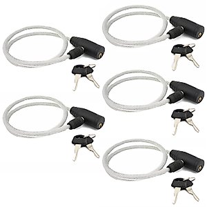 Wideskall 5-Pack 26" inch Light Duty 8mm Cable Keyed Bicycle Bike Lock w/ 2 Keys Cycling Anti-Theft Clear