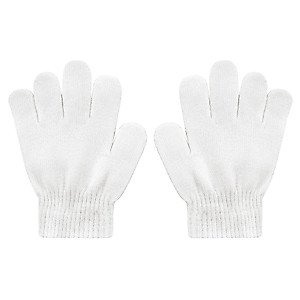 Uttpll Toddler Magic Mittens Kid Gloves Stretch Full Finger Solid Color Winter Protection Warm Knitted Gloves for Boys Girls Supplies White One Size