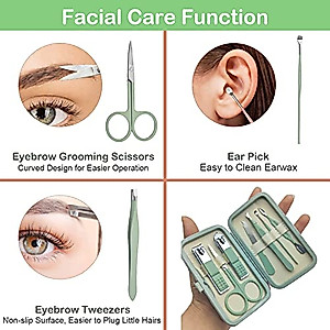 Manicure Set Nail Clippers Pedicure Kit -7PCS Stainless Steel Manicure Kit, Professional Grooming Kits, Nail Care Tools with Luxurious Travel Leather Case Gift Box Green