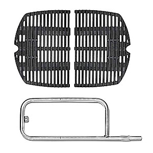 Uniflasy 7645 Cooking Grates and 41862 20.5 Inches Grill Burner for Weber Q200, Q220, Q2000 Q2200, Grill Replacement Parts Kit for Weber Q200