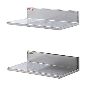 VEVOR 8.6" x 16" Stainless Steel Shelf, Wall Mounted Floating Shelving with Backsplash, 44 lbs Load Capacity Commercial Shelves, Heavy Duty Storage Rack for Restaurant, Kitchen, Bar, Home, and Hotel
