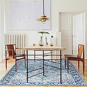 ReaLife Machine Washable Rug - Stain Resistant, Non-Shed - Eco-Friendly, Non-Slip, Family & Pet Friendly - Premium Recycled Fibers - Vintage Distressed Traditional - Blue, Ivory, Orange, 5' x 7'