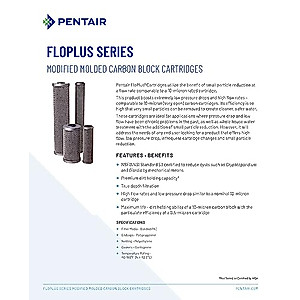 Pentair Pentek FloPlus-10BB Big Blue Carbon Water Filter, 10-Inch, Whole House Modified Molded Carbon Block Replacement Cartridge, 10" x 4.5", 0.5 Micron
