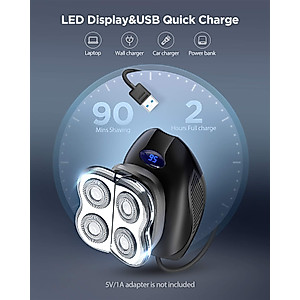 Limural Head Shavers for Bald Men, Electric Rotary Shaver Razor with Extra 2 Blade Sets Wet&Dry, 4-in-1 Small LED Mens Grooming Kit Cordless Rechargeable with Nose Trimmer, Hair Clipper