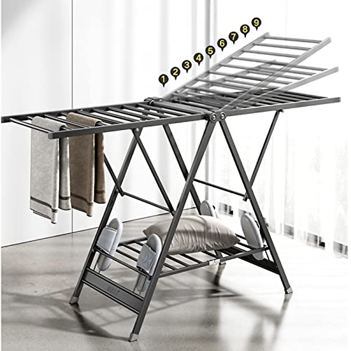 LHX Clothes Pole Bedroom Drying Quilt Home Indoor and Outdoor Aluminum Alloy ( Color : Silver )