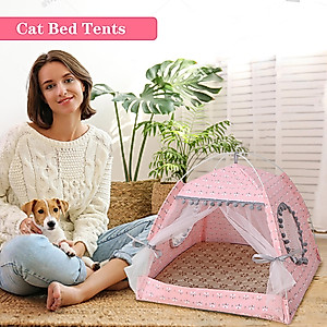 Gigreinc Cat Princess Indoor Tent House Pet Dog Cute Floral Cave Nest Bed Portable Dog Tents (M:38x38x36cm/15x15x14inch, Floral Pink)