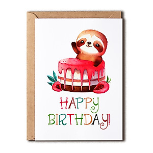 NTVShop Sloth Happy Birthday Card - Sloth Birthday Card - Birthday Card - Sloth Lover Gift - Sloth Cake Card - Cute Birthday Card