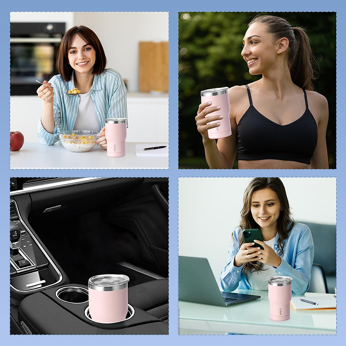 Cutiset Coffee Tumbler - 12 OZ Insulated Coffee Mug with Lid, Leak Proof Thermo Cup for Hot and Iced Drinks, Stainless Steel Vacuum Cup with Double Wall(Pink)