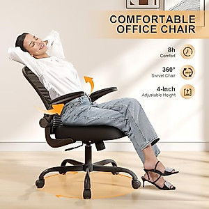 Office Chair, Ergonomic Desk Chairs 330LBS Capacity High Back Mesh Computer Chair with Flip-up Armrests, Comfy Work Chair with Adjustable Lumbar Support, Rolling Swivel Executive Task Chair Black