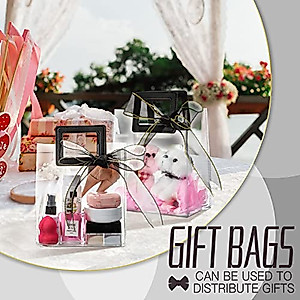 10 Pcs Clear Gift Bags with Handles Gift Bag with Bow Ribbon Transparent PVC Heavy Duty Gift Bag Reusable Gift Wrap Bags for Bridal Party Baby Shower Wedding Birthday Goody Bag, 7 x 4 x 8 Inch