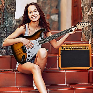 LyxPro 40 Watt Electric Guitar Amplifier | Solid State Studio Amp with 8” 4-Ohm Speaker, Custom EQ Controls, Drive, Delay, ¼” Passive/Active/Microphone Inputs, Aux in & Headphone Jack - Sunburst