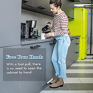 JZHLLA Cabinet Foot Pull Trash Cabinet Handle Trash Drawer Foot Pull for Full Overlay Cabinet Door Hands Free Trash Cabinet Opener for Kitchen, Living Room, Bedroom, Laundry Room (1, White)