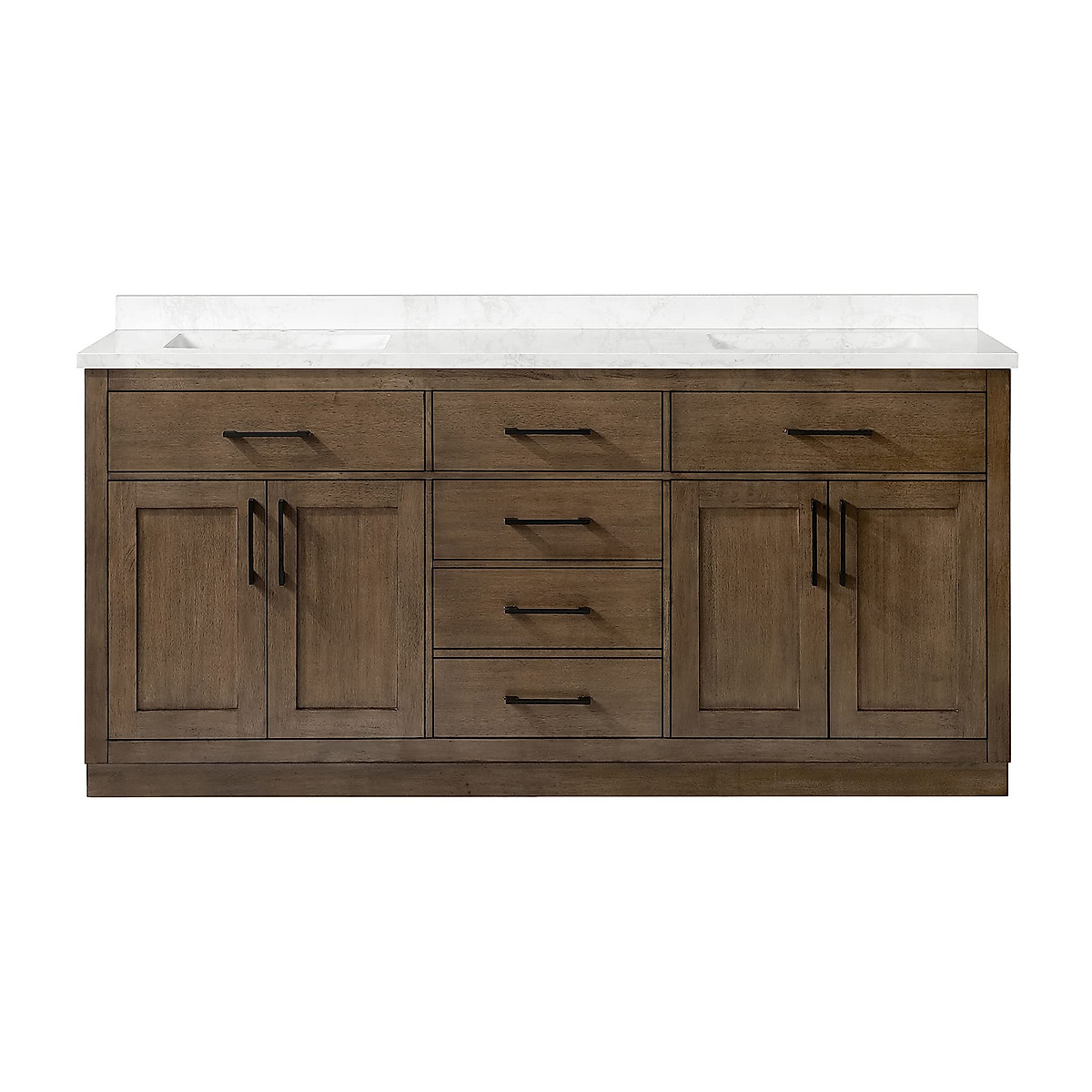 OVE Decors Maya Plus 72 in. Double Sink Bathroom Vanity in Almond Latte Finish, Black Hardware and Included Power Bar