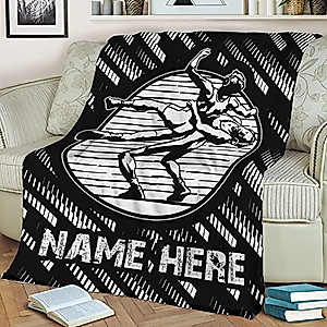 OhaPrints Custom Abstract Pattern Wrestling Lover Wrestler Black White Personalized Name Soft Sherpa Throw Blankets Cozy Fuzzy Fleece Throws for Tv Sofa Couch Comfy Fluffy Blanket 30X40 50X60 60X80