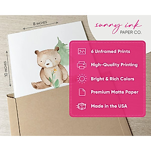 Woodland Baby Animals Nursery Wall Art Prints Room Decor - Set of 6 - Unframed (8 x 10 inches)