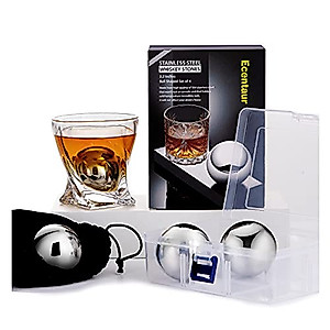 Ecentaur Whiskey Stones Stainless Steel Ice Cube Metal Reusable Balls 2.2" Chilling Stones for Drinks Set of 4