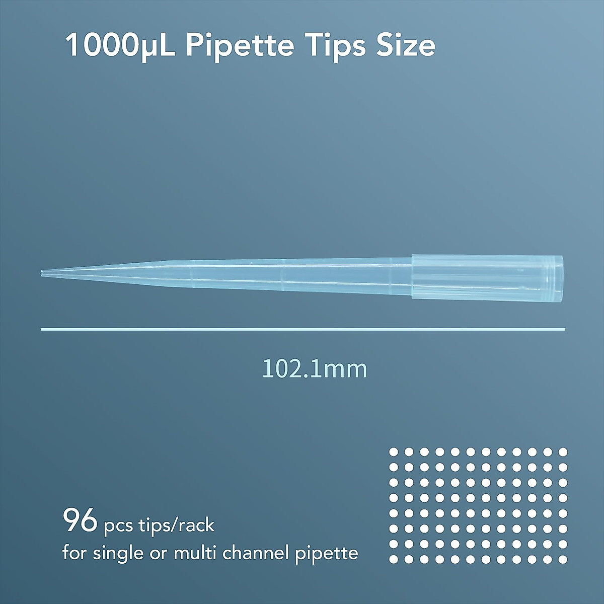 VISOSCI 1000ul Pipette Tips - Universal Pipette Tips - Racked, RNase/DNase Free & Pyrogen Safe, Blue, 96 Tips/Rack