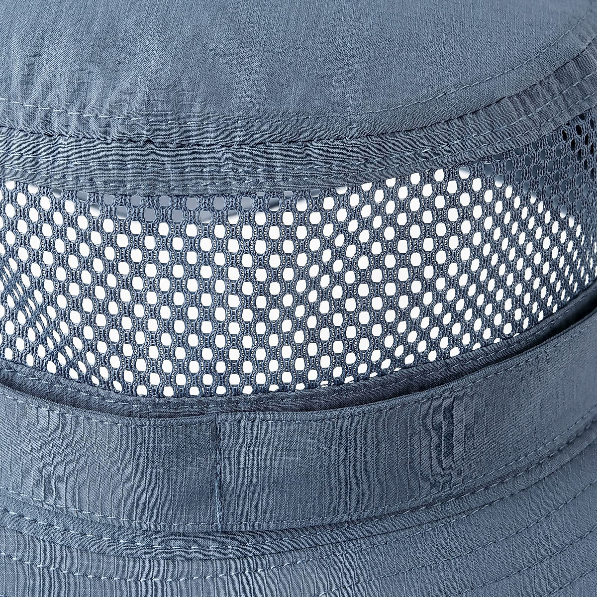 JANGOUL Men Outdoor Mesh Sun Hat Wide Brim Sun Protection Hat Fishing Hiking Hat (Blue, 7 3/4)