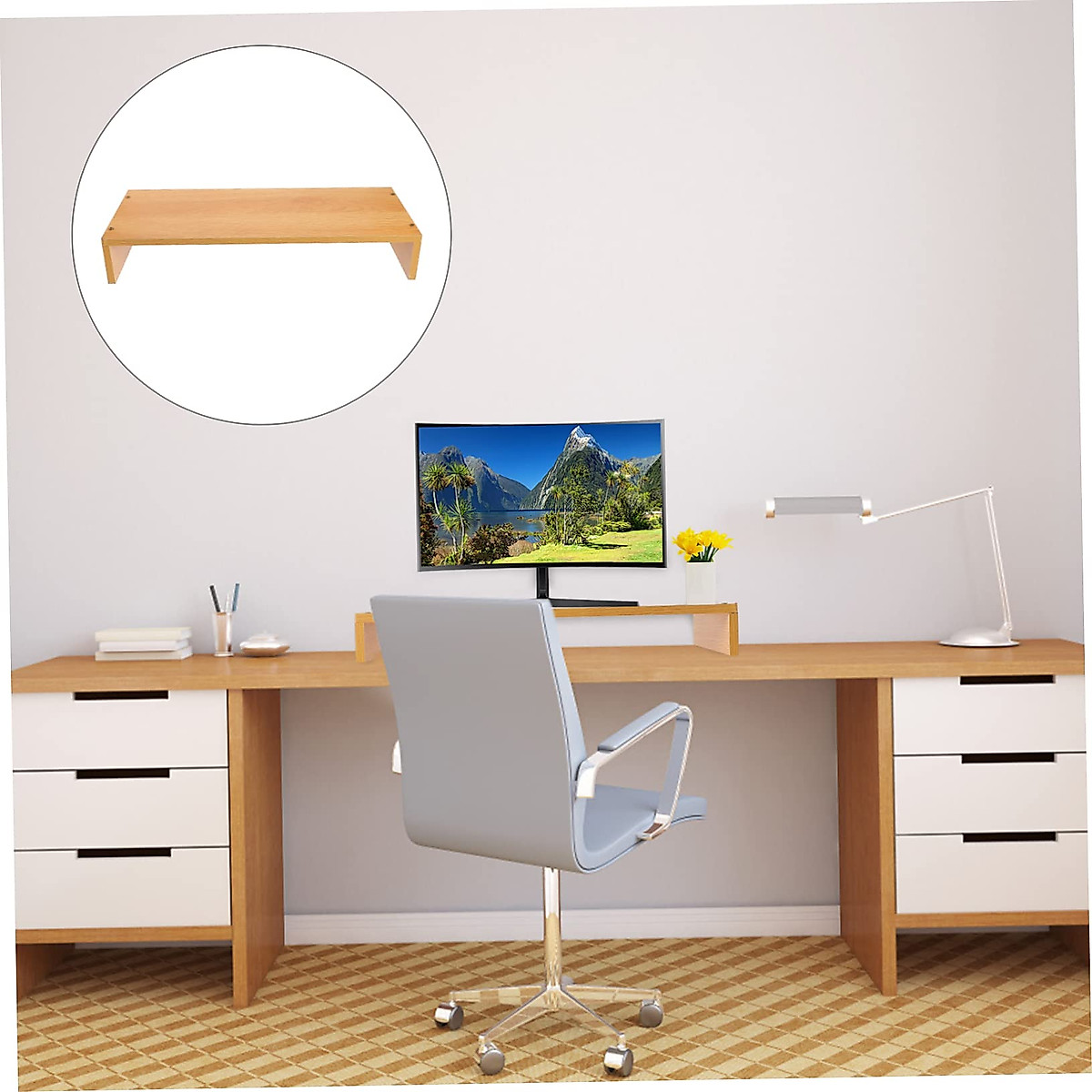 Gatuida Monitor Stand Monitor Height Raiser Bamboo Computer Monitor Riser Adjustable Computer Stand Desk Laptop Mount Desk Riser Shelf Computer Riser Stand Monitor Shelf Wooden Desktop