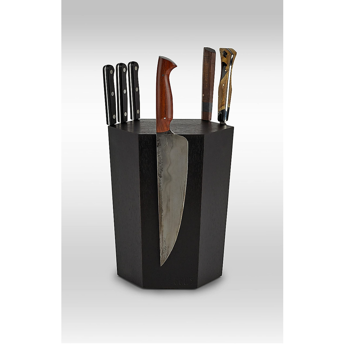 The 360KB ™ (Black) magnetic rotating knife block - handmade in Washington - shortest member of the 360 Knife Block ® family