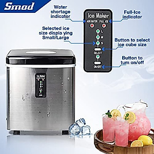 Smad Countertop Ice Maker Stainless Steel Ice Making Machine, Fast Ice Making in 6-12 Minutes, 33lbs/24h, 3.2L Water Tank, 3 Size Ice Cubes